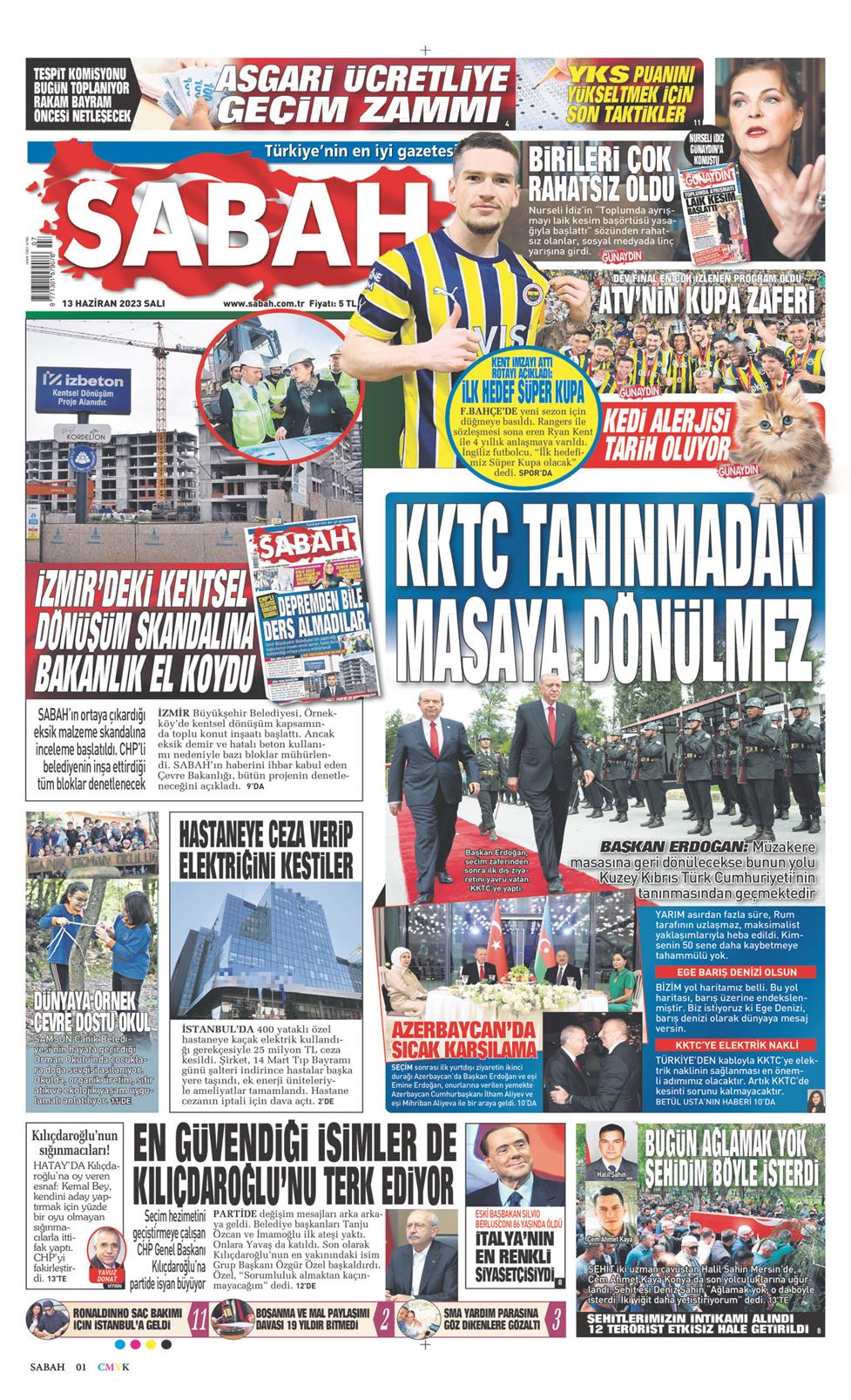 13 Haziran 2023 Salı - Sabah gazetesi manşet