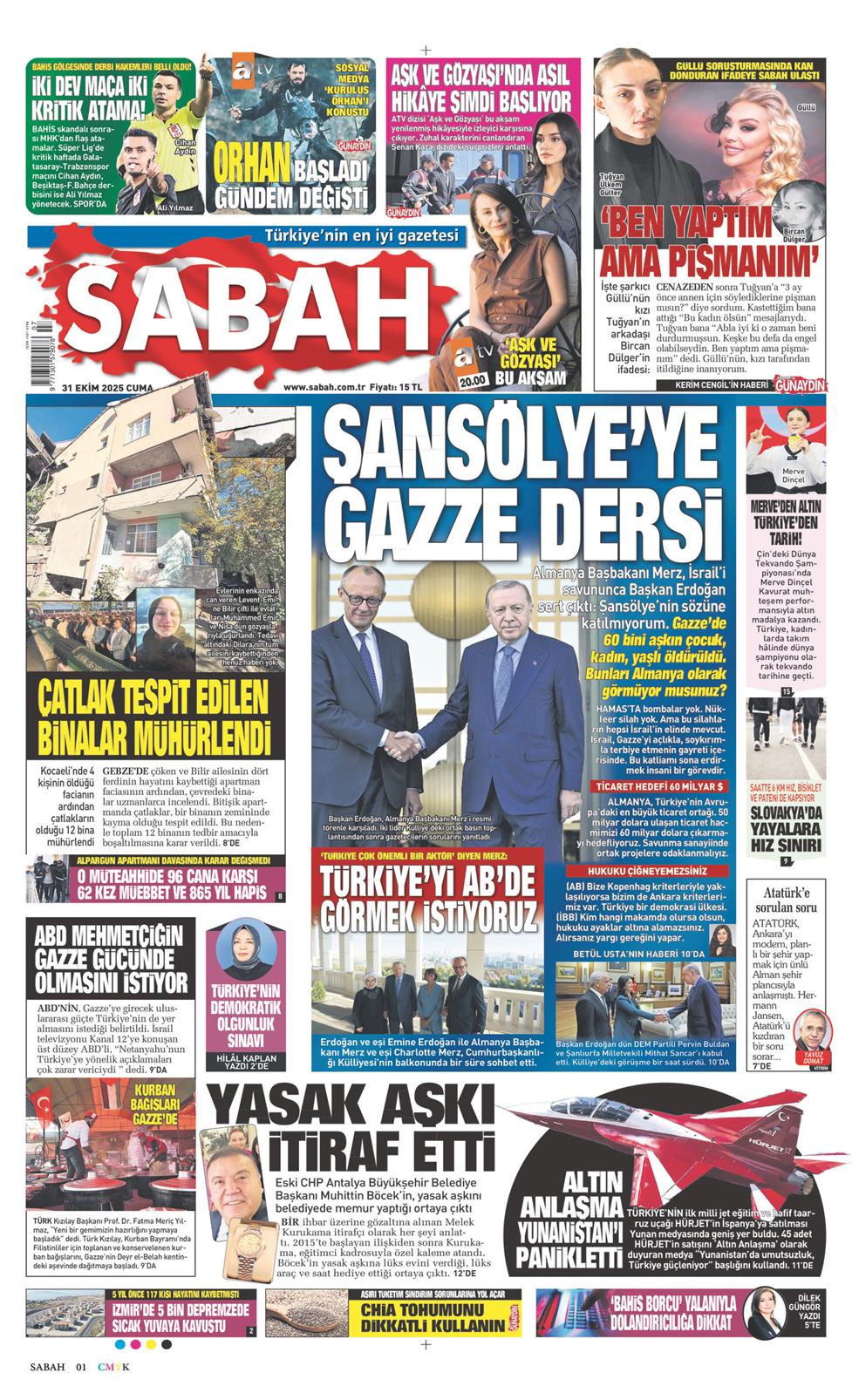 31 Ekim 2025 Cuma - Sabah gazetesi manşet
